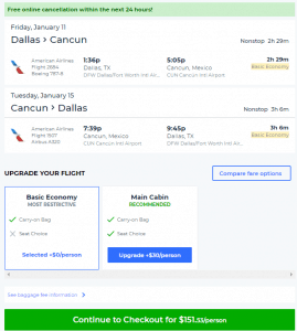 Nonstop Flights: Dallas to/from Cancun $152 r/t - American Basic Economy